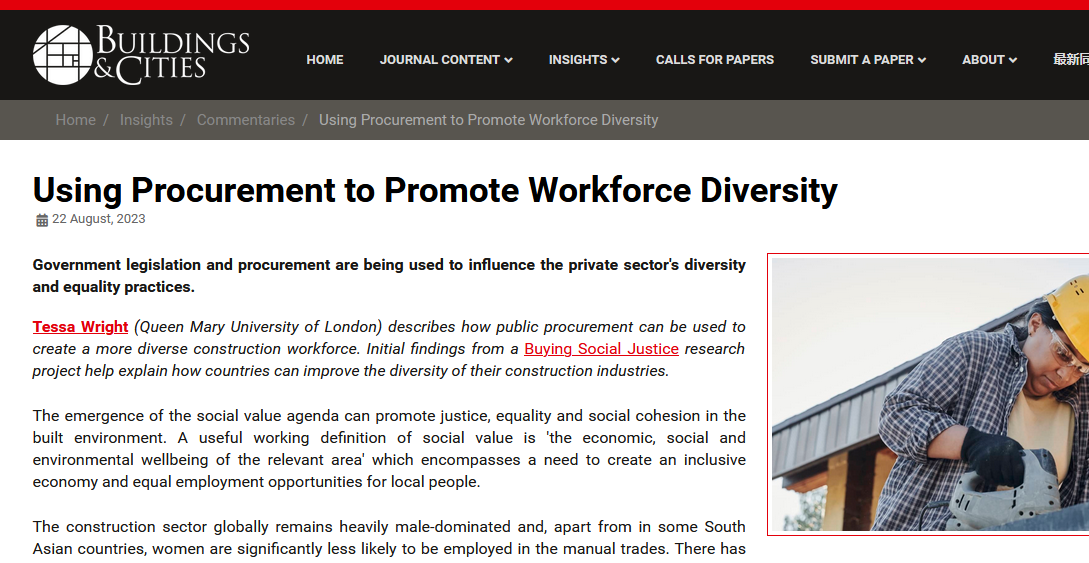 Early research findings published in Buildings & Cities journal